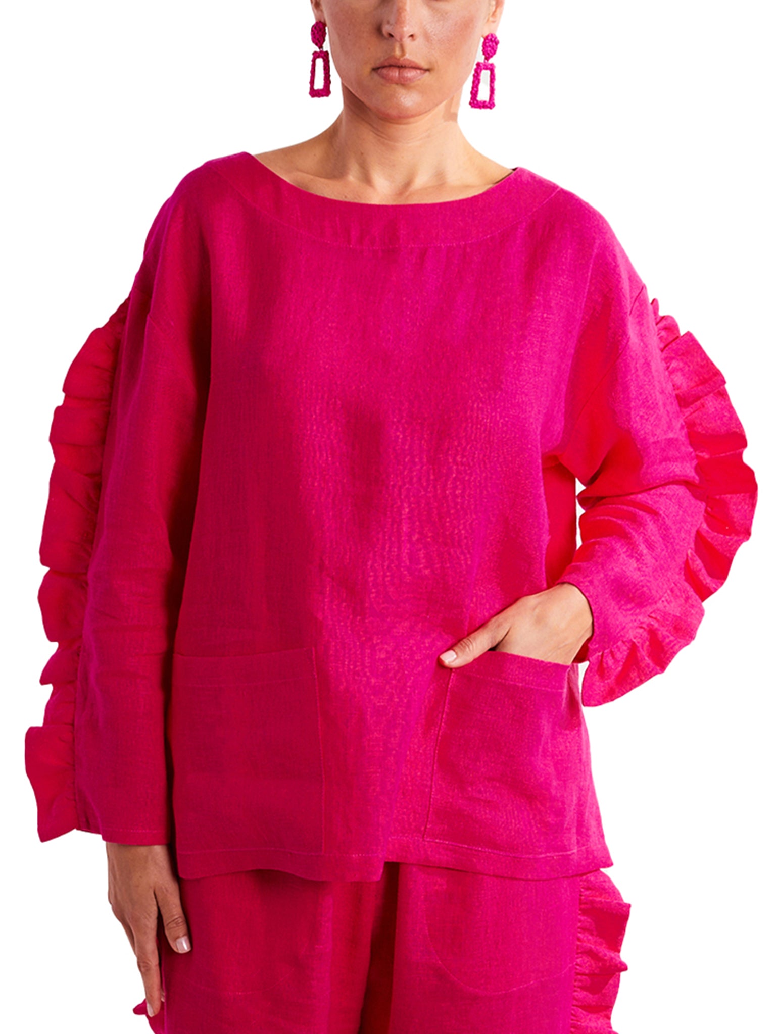 Women's Hot Pink Ruffle Top in Linen – Amy Page DeBlasio